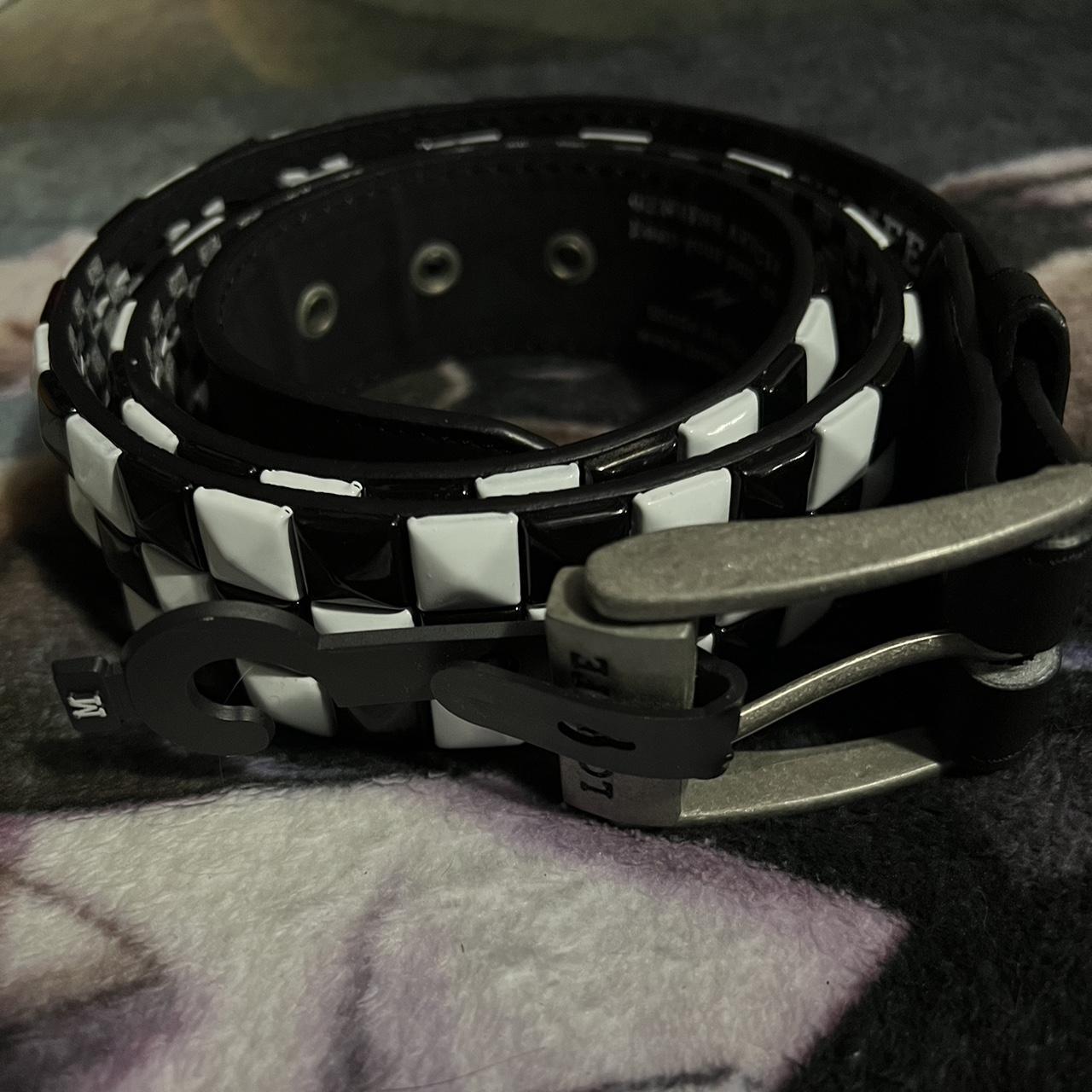 Studded Checkered ‘Low Life’ Belt Brand new Size... - Depop