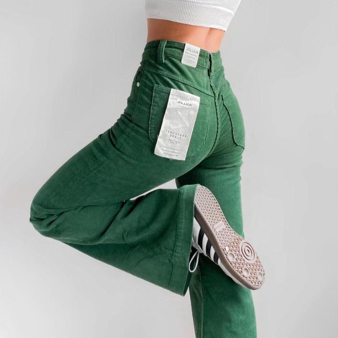 Rollas Flare Green High Rise Corduroy Jeans $T Next... | Depop