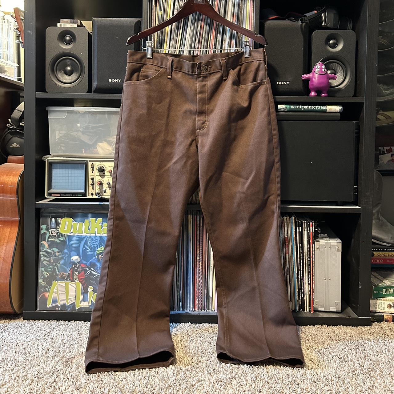60s/70s chocolate brown sears pants with slight... - Depop