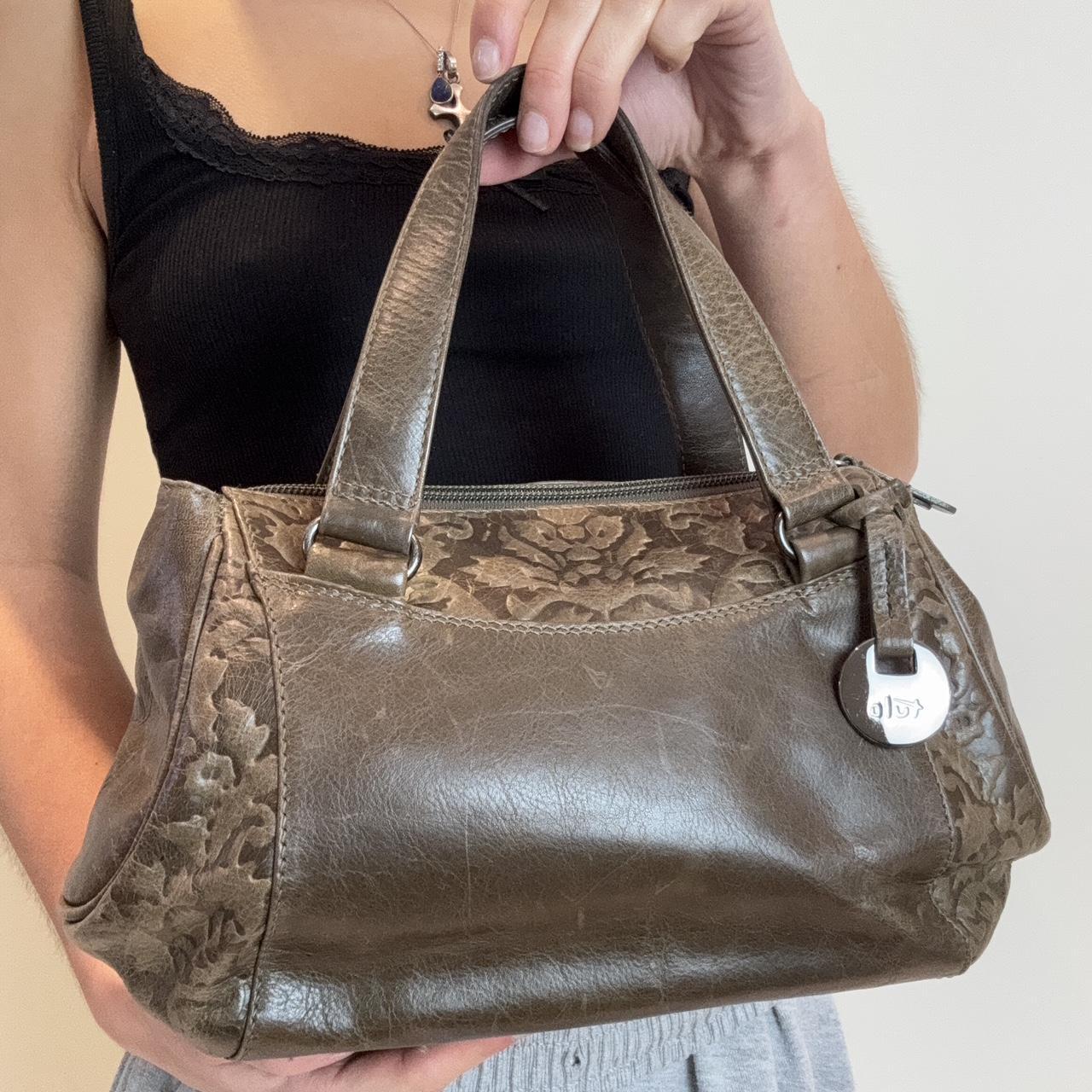 Vintage brown Tula leather handbag with floral... | Depop