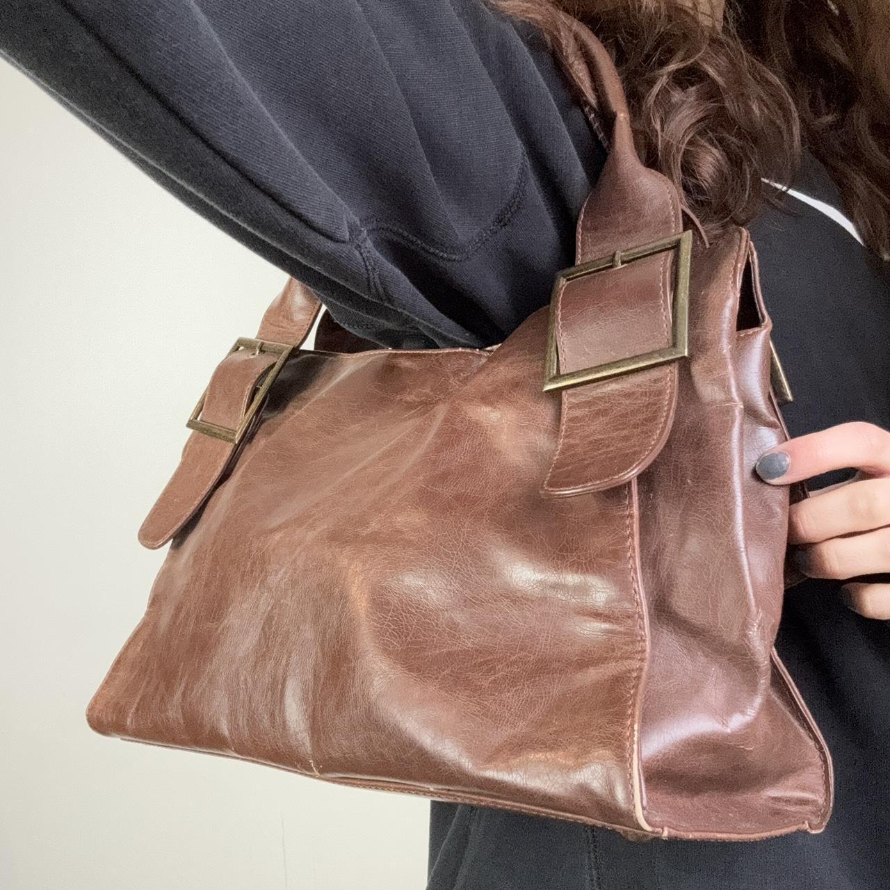 Vintage brown Monsoon leather handbag with buckle... | Depop