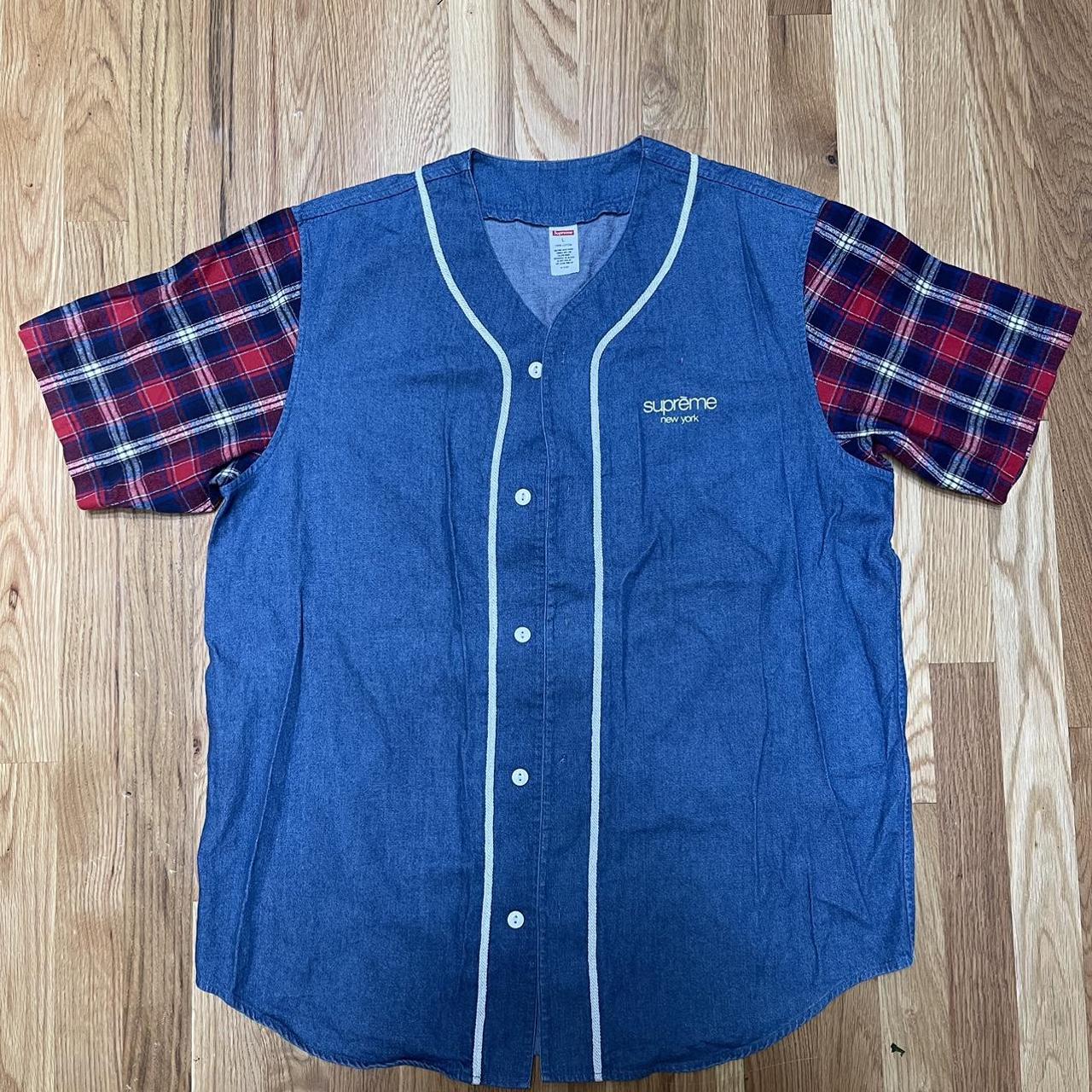 2014 Supreme baseball jersey. Plain flannel sleeves.... - Depop