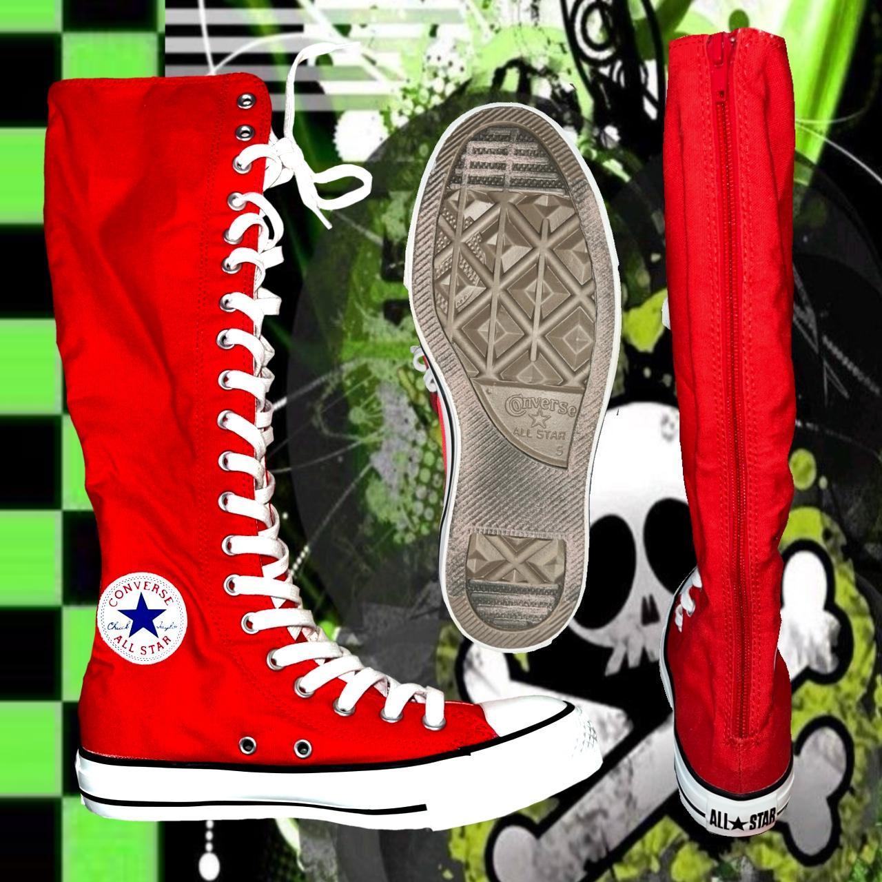converse all star chuck taylor knee high red zip-ups... - Depop