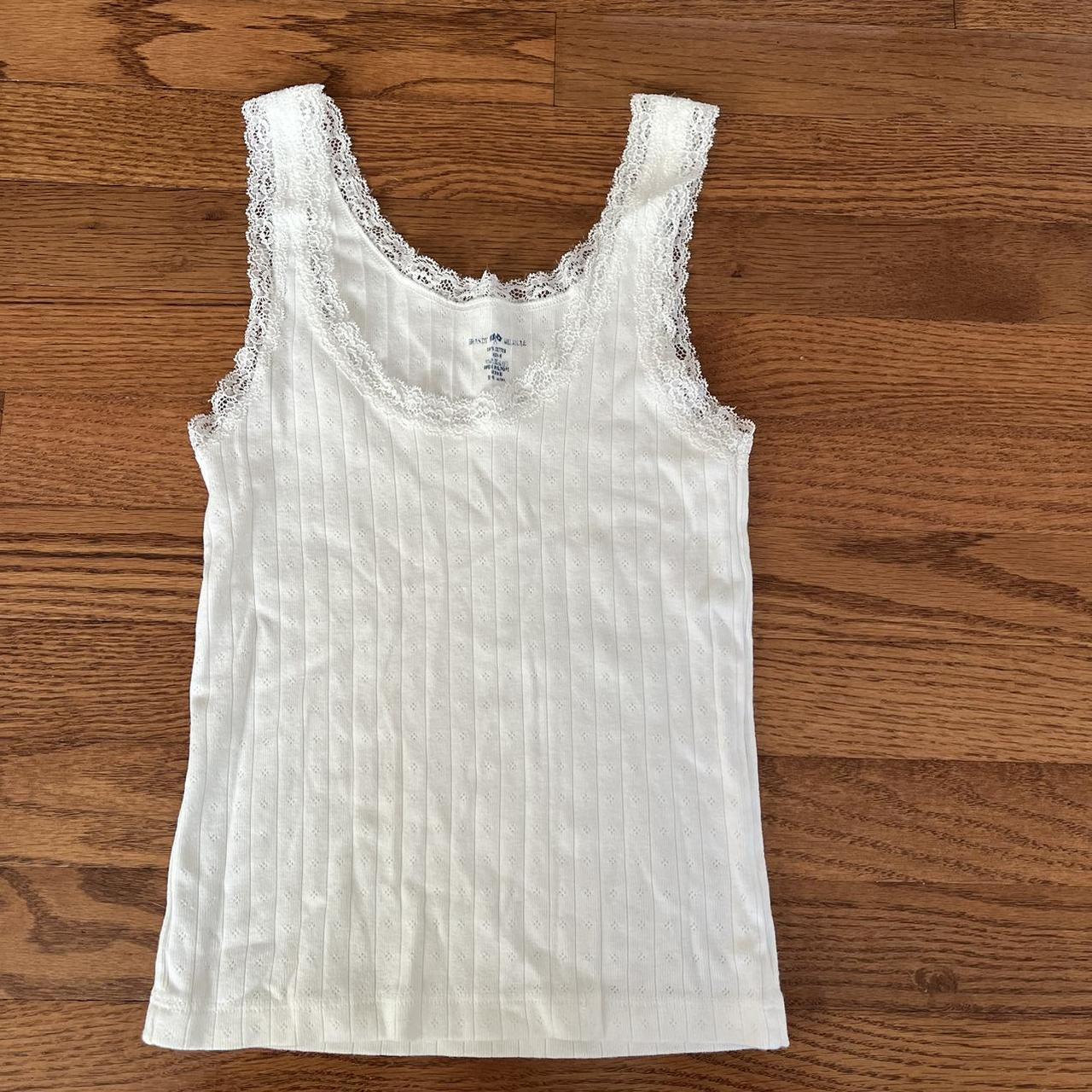 Brandy Melville lace pointelle white tank top the... - Depop