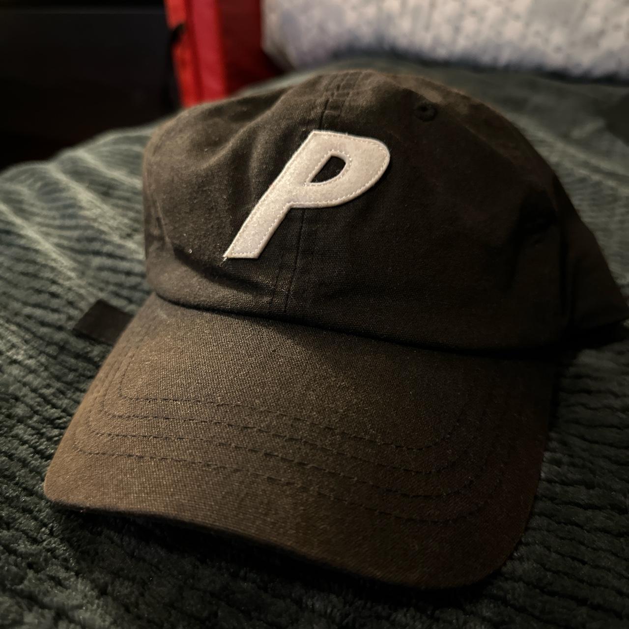 Palace P cap black worn out Faded Used - Depop