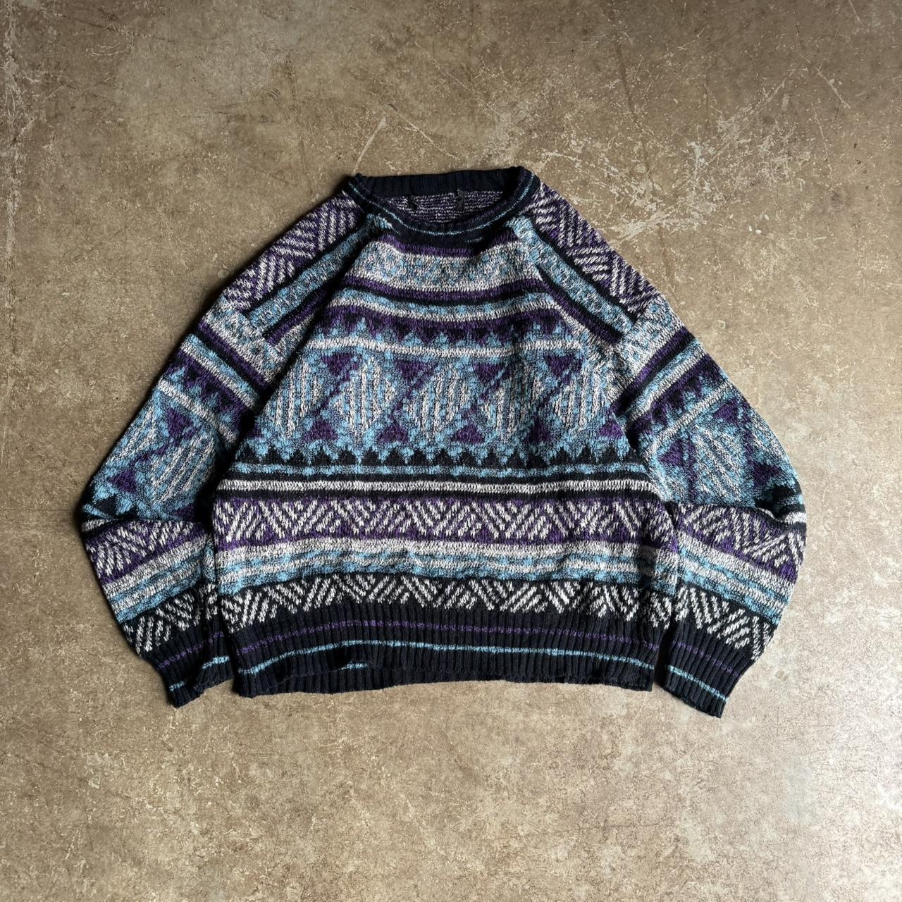Vintage 90s coogi style crazy multi color pattern... | Depop