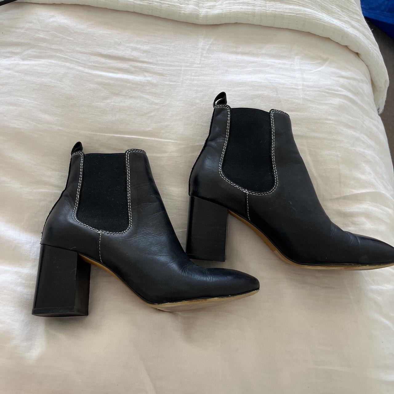ZOMP black heeled ankle boots White exposed... - Depop