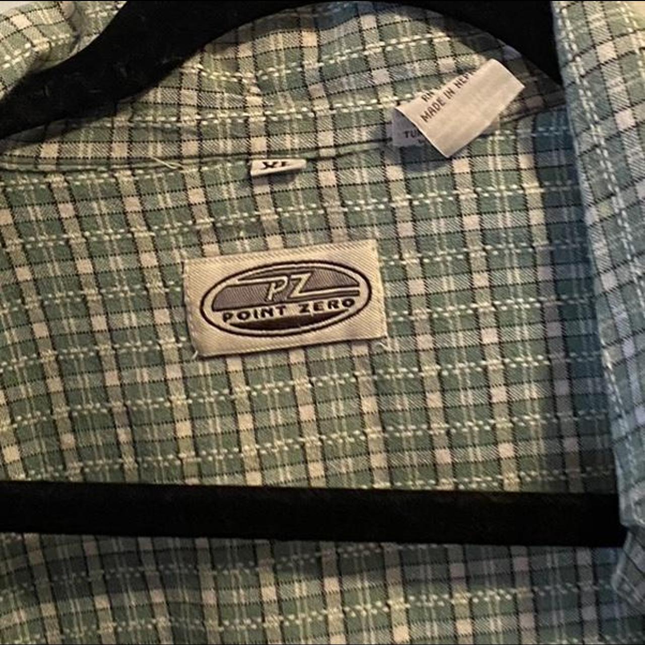 point zero green button up down flannel shirt in... - Depop