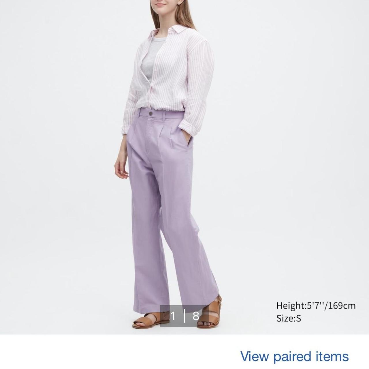 Purple/lavender Uniqlo Linen Blend Tucked Wide pants... - Depop