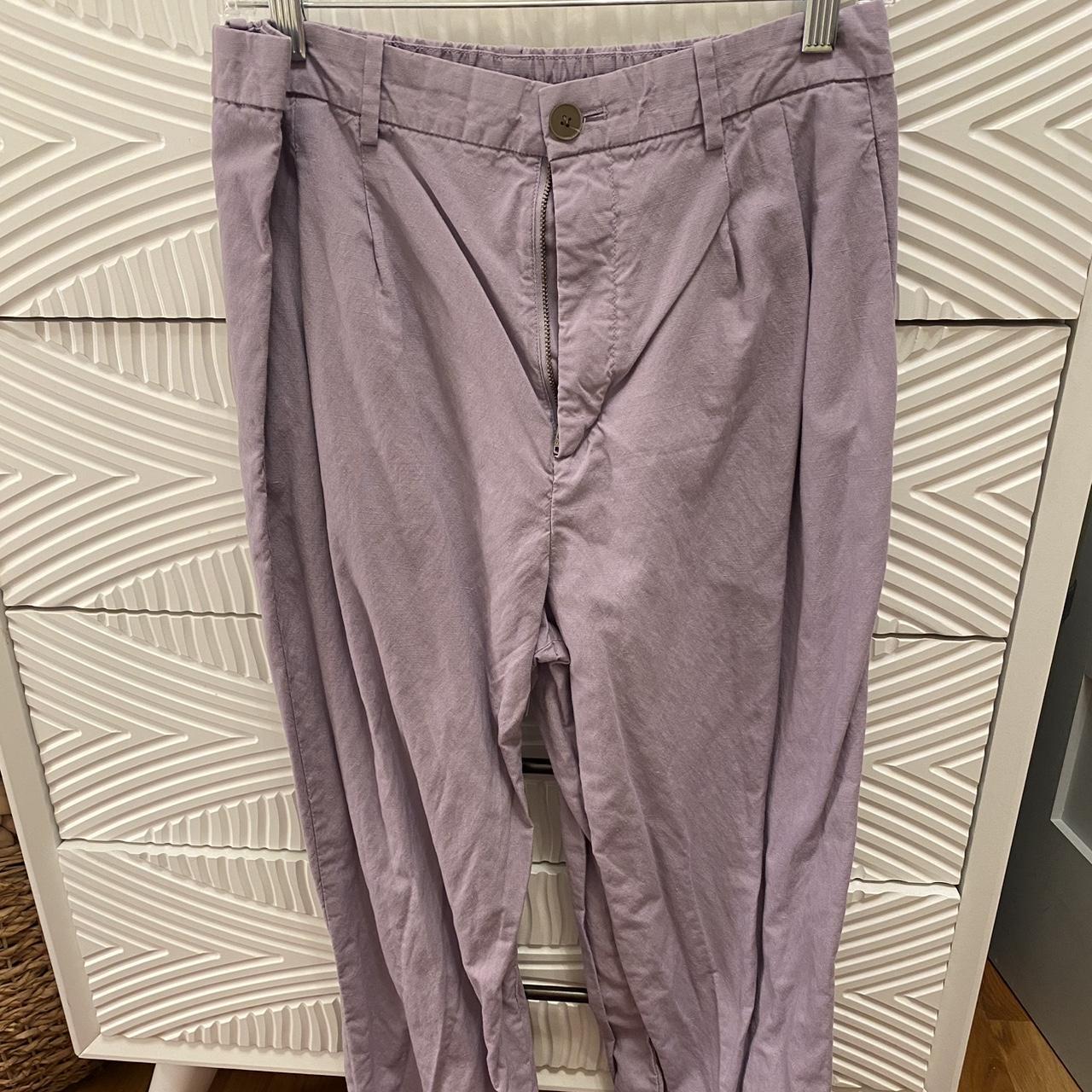 Purple/lavender Uniqlo Linen Blend Tucked Wide pants... - Depop