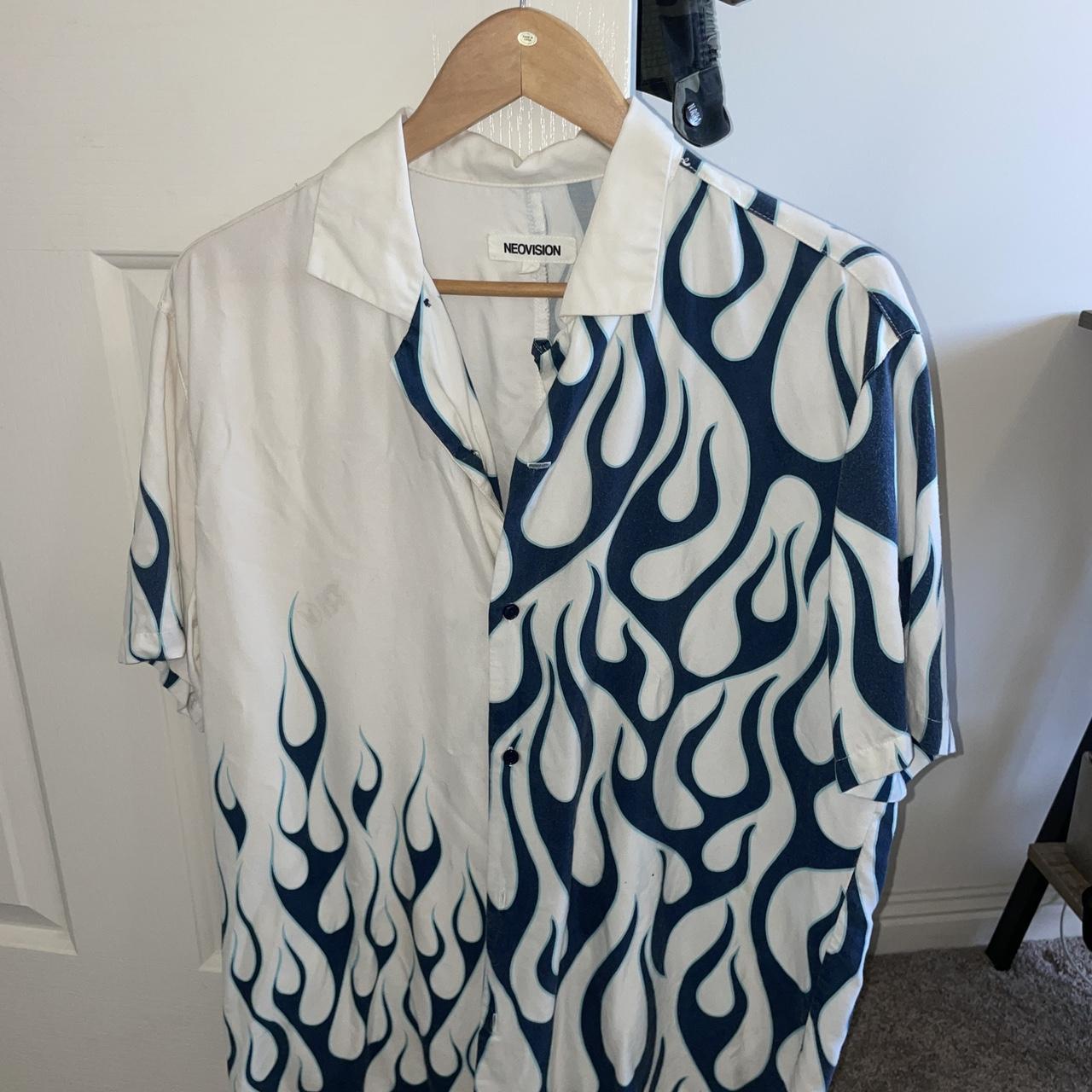 Neovision Blue Flame Shirt Size L Button... - Depop