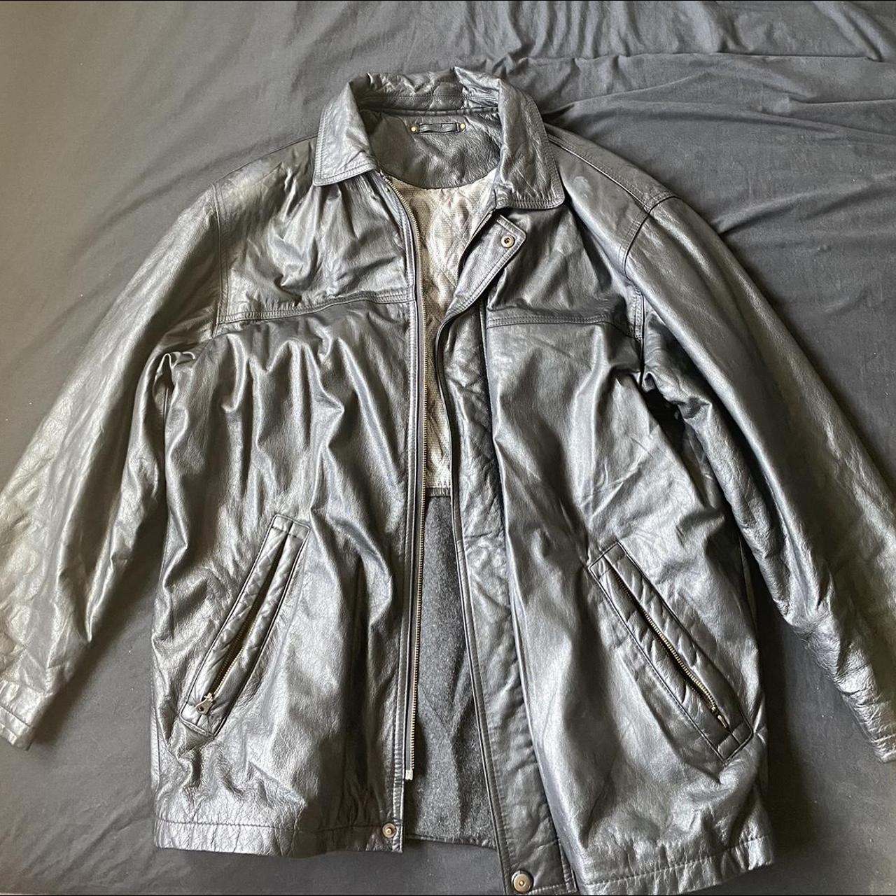 Genuine black leather trapper jacket. Heavy... - Depop