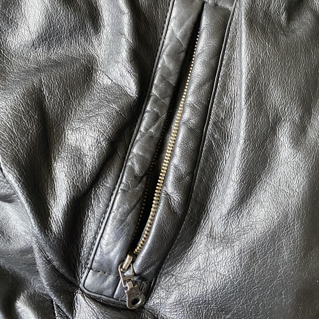 Genuine black leather trapper jacket. Heavy... - Depop
