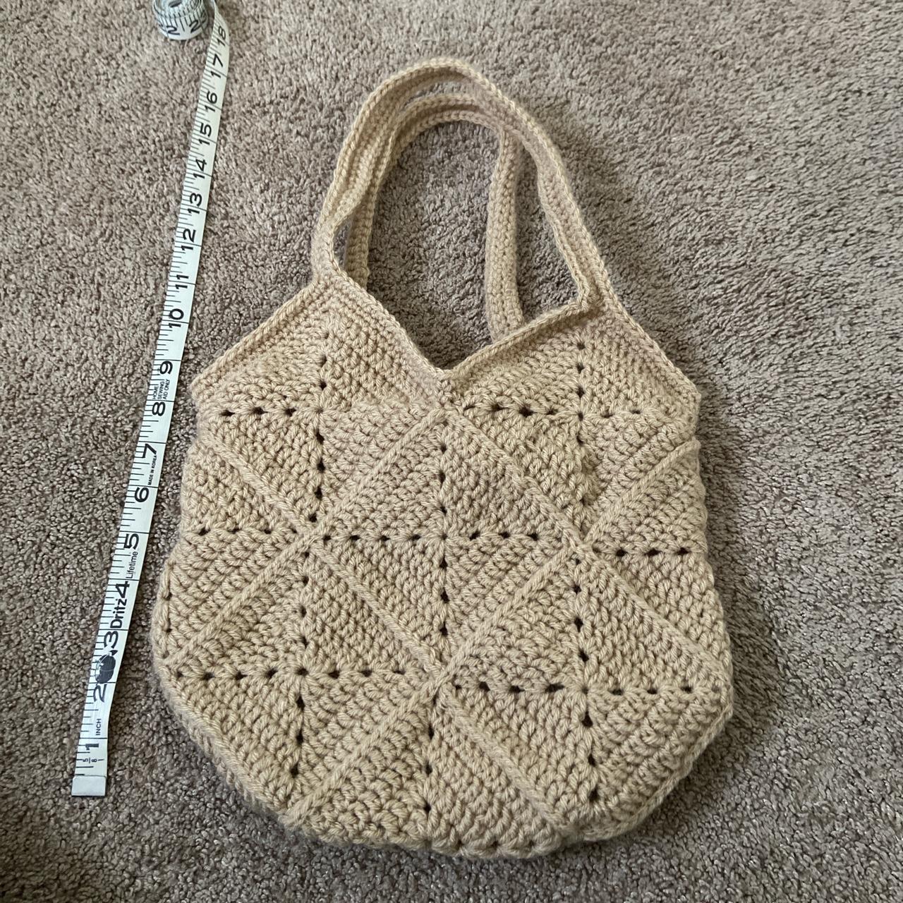 Tan crochet tote bag! Handmade with acrylic yarn. ... - Depop