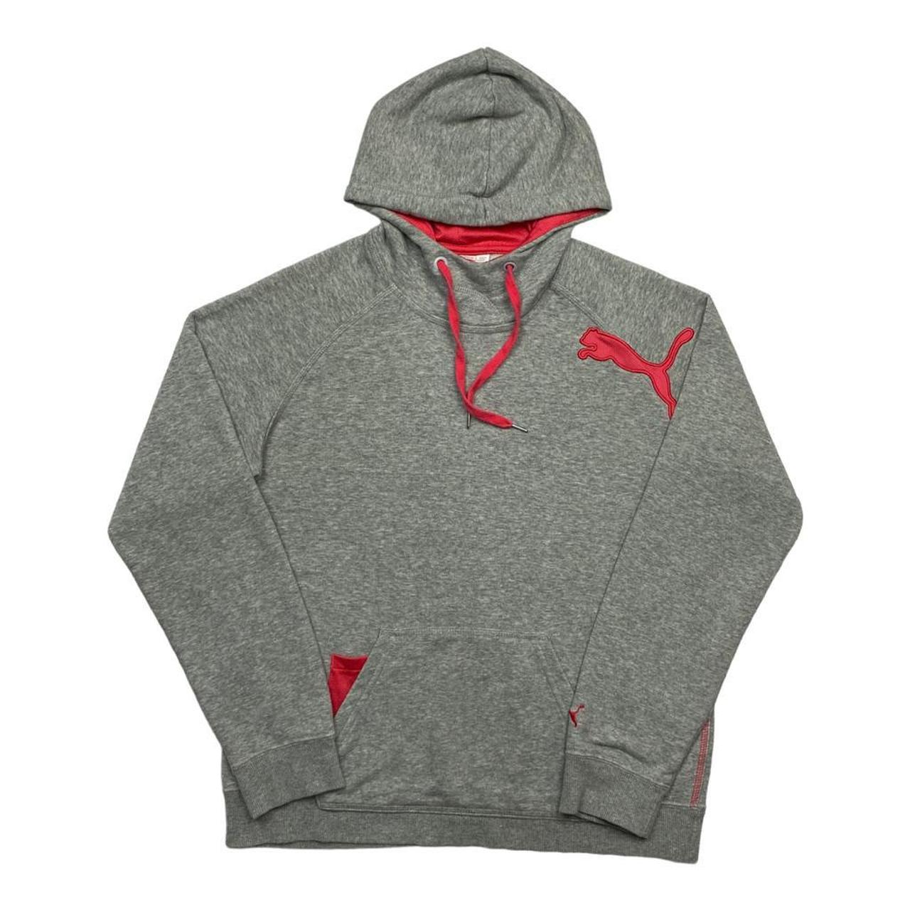 Puma Vintage Grey & Red Pullover Hoodie Women's... - Depop