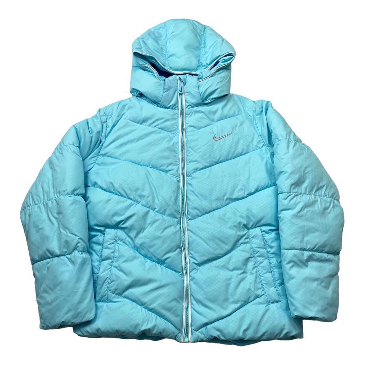 Nike Light Blue Vintage Down Fill Puffer Jacket with... - Depop