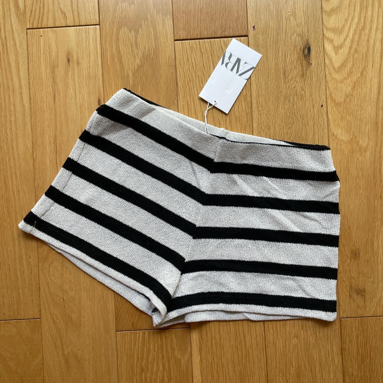 ZARA STRIPED RUSTIC SHORTS MEDIUM ZARA ECRU BLACK... - Depop