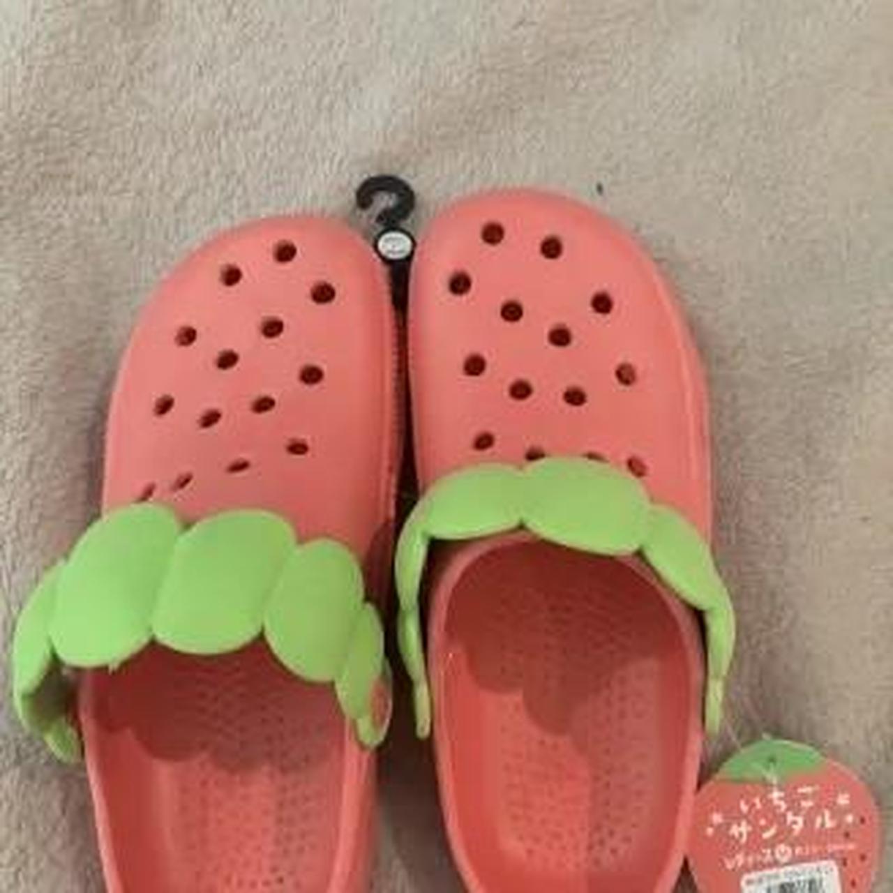23-24cm strawberry pink crocs (the lighting makes it... | Depop