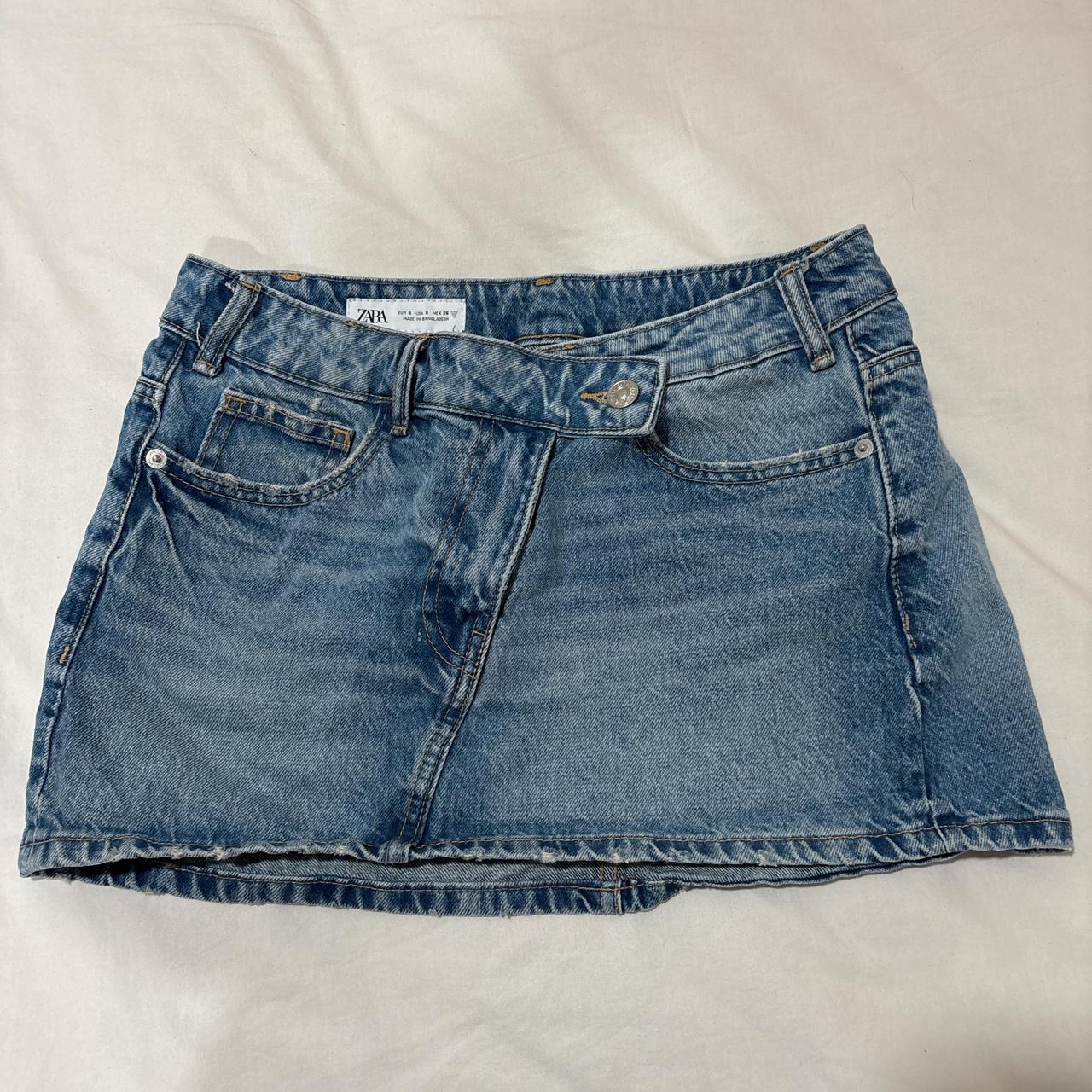Mini blue denim Zara skirt #miniskirt original... - Depop
