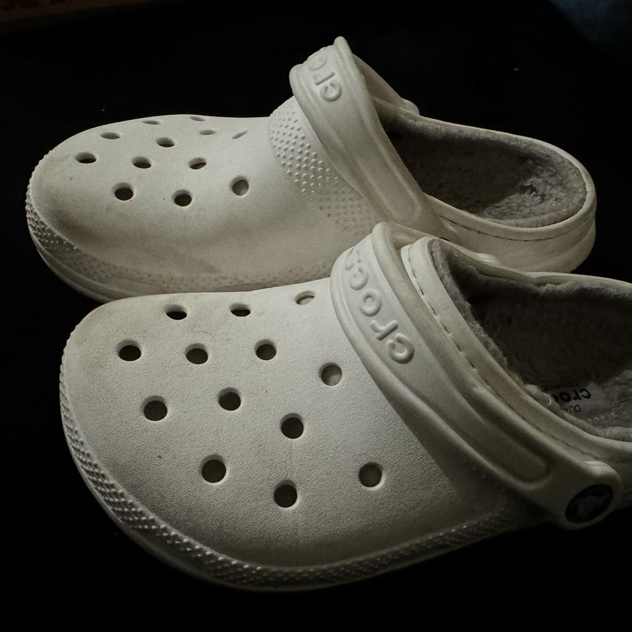 white fuzzy inside crocs - Depop