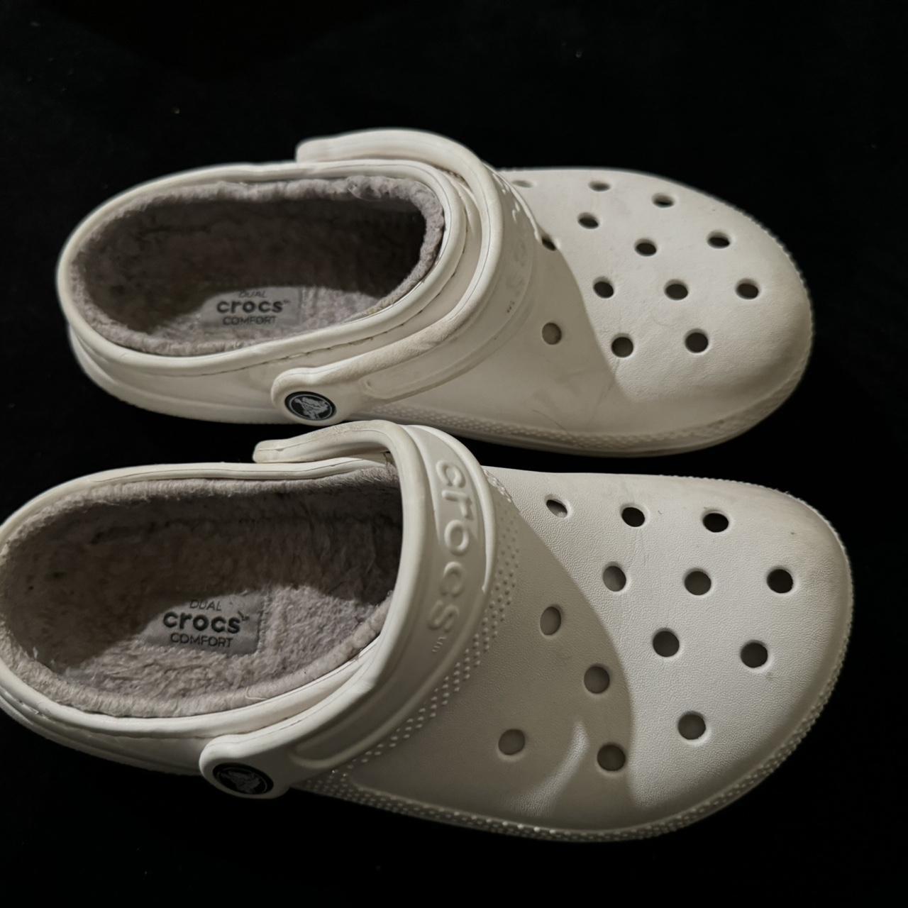 white fuzzy inside crocs - Depop
