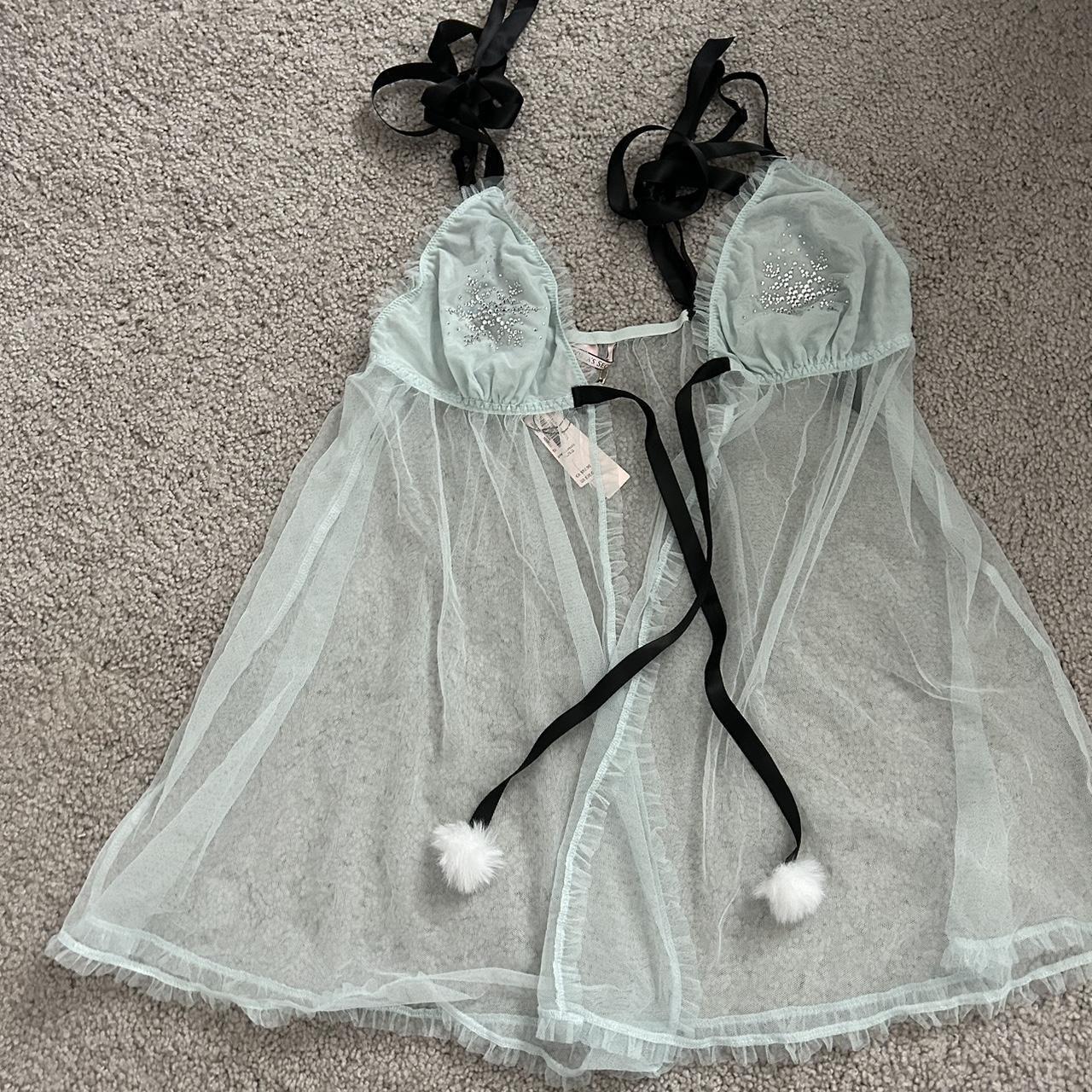 victoria secret light blue snowflake embellished... - Depop