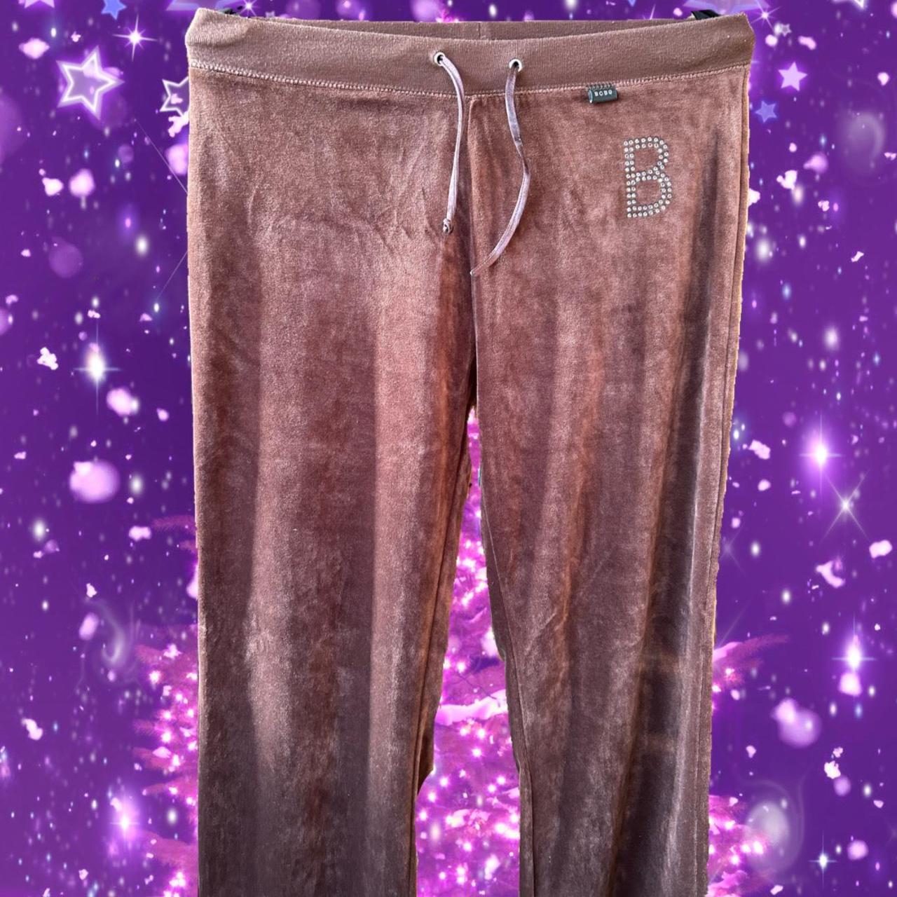 BCBG brown velour bedazzled track pants No flaws to... - Depop