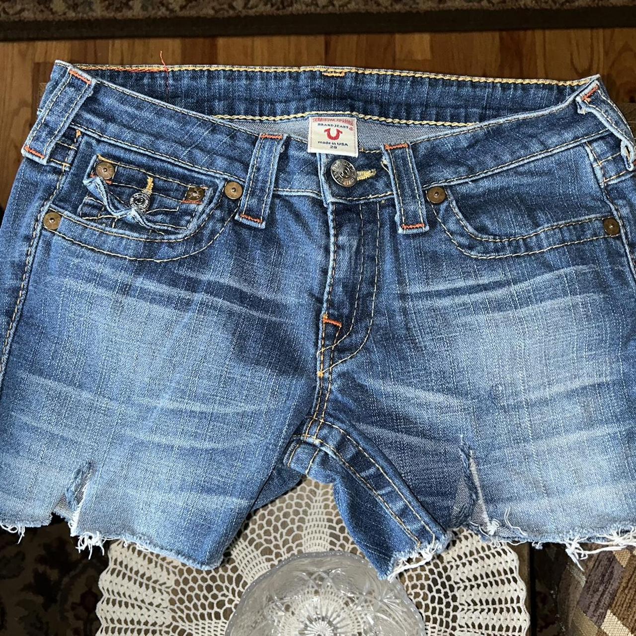 True religion denim jean size 28 shorts made in the... - Depop