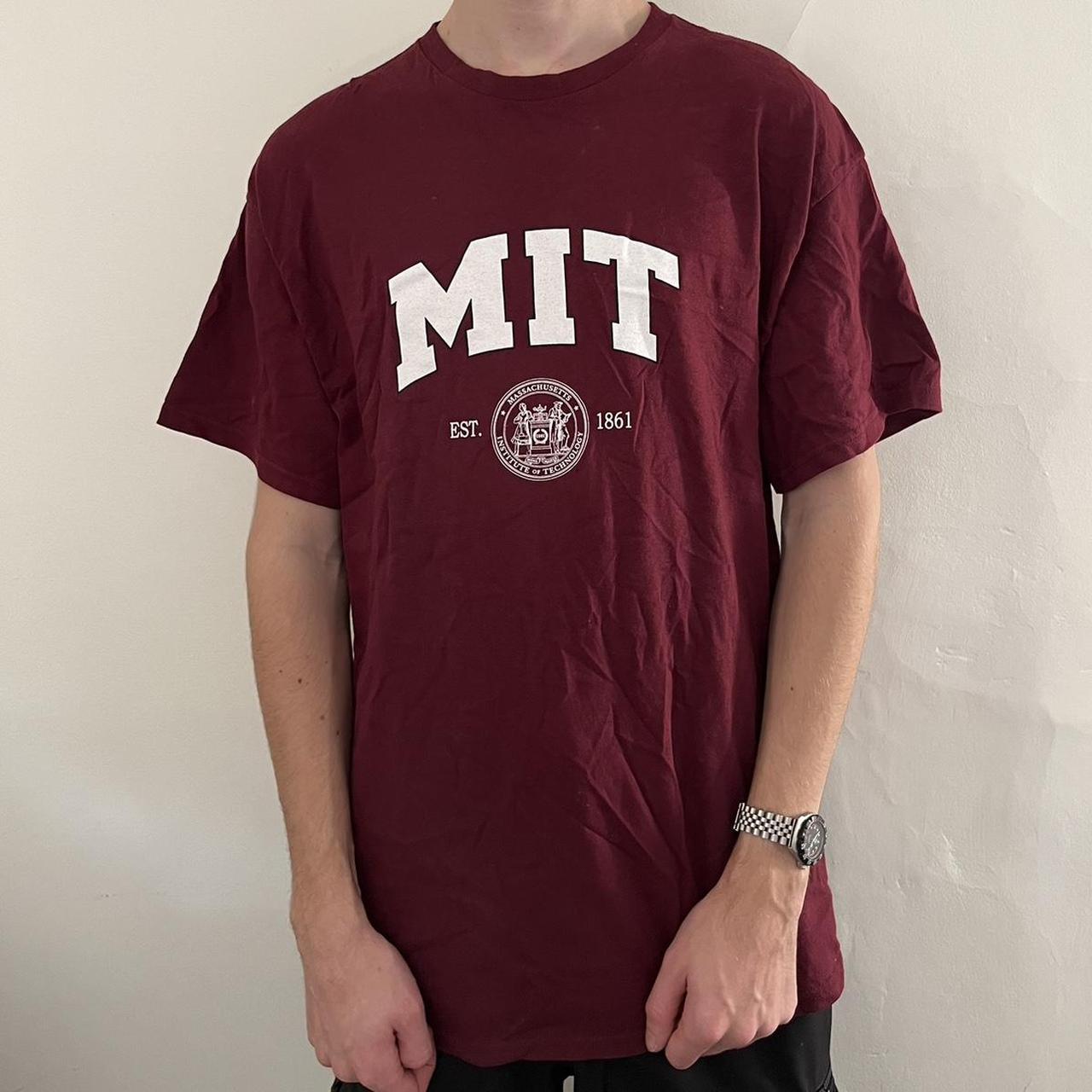 Vintage genuine MIT university t shirt Burgundy... - Depop