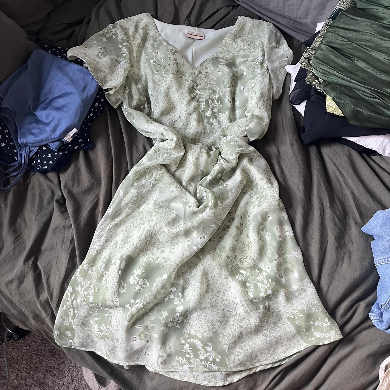 COQUETTE COTTAGE CORE GREEN FLORAL DRESS size:... - Depop