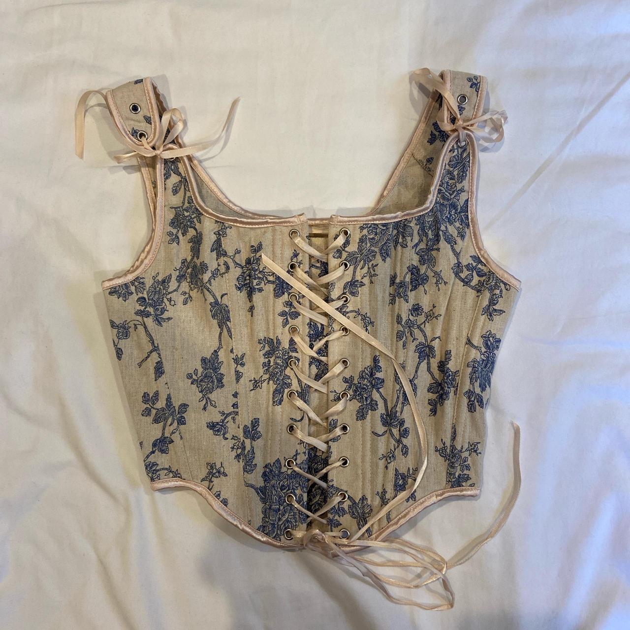 Front lace up corset top with flat bonding, vintage... - Depop