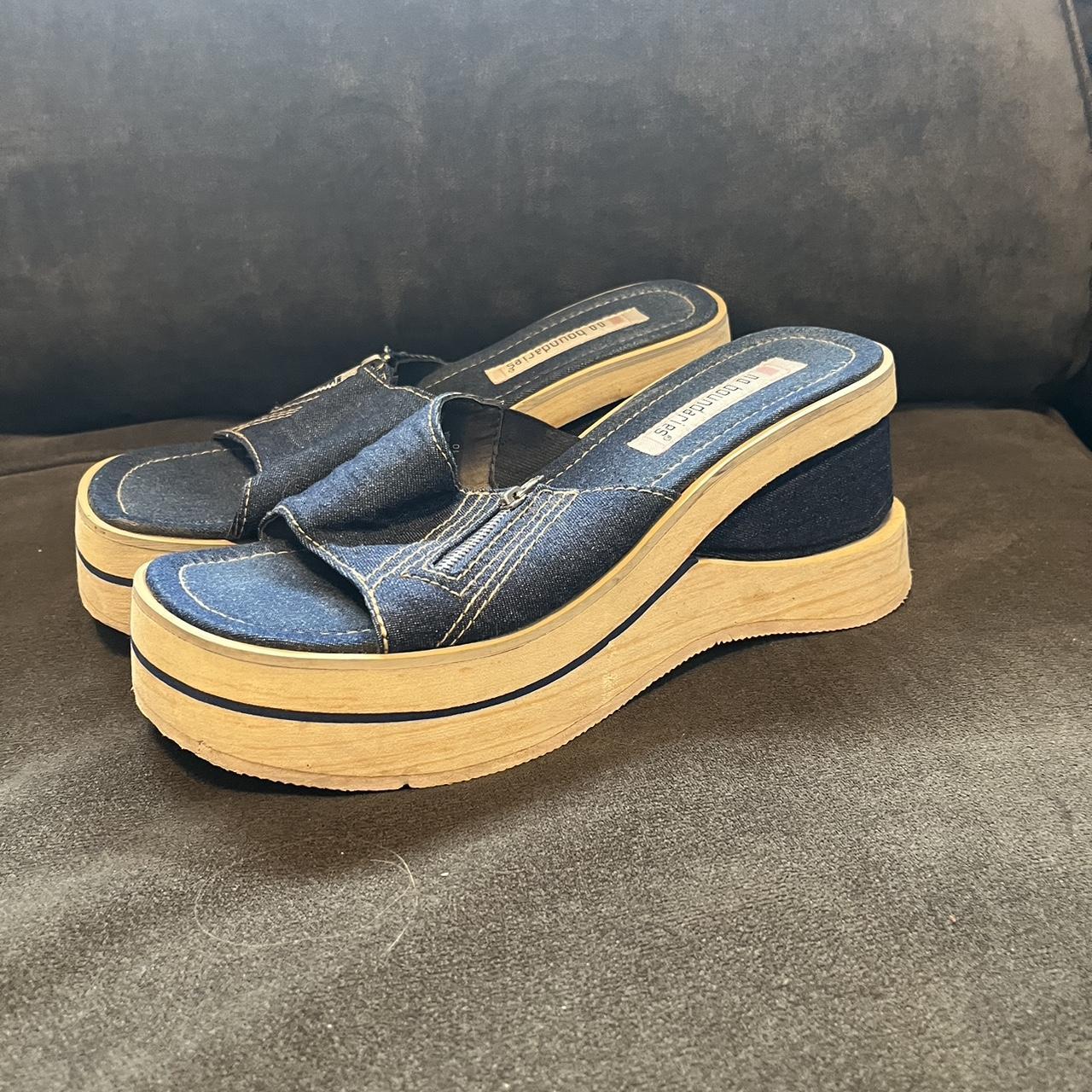 Vintage y2k 90s/00s denim platform slide sandals... - Depop