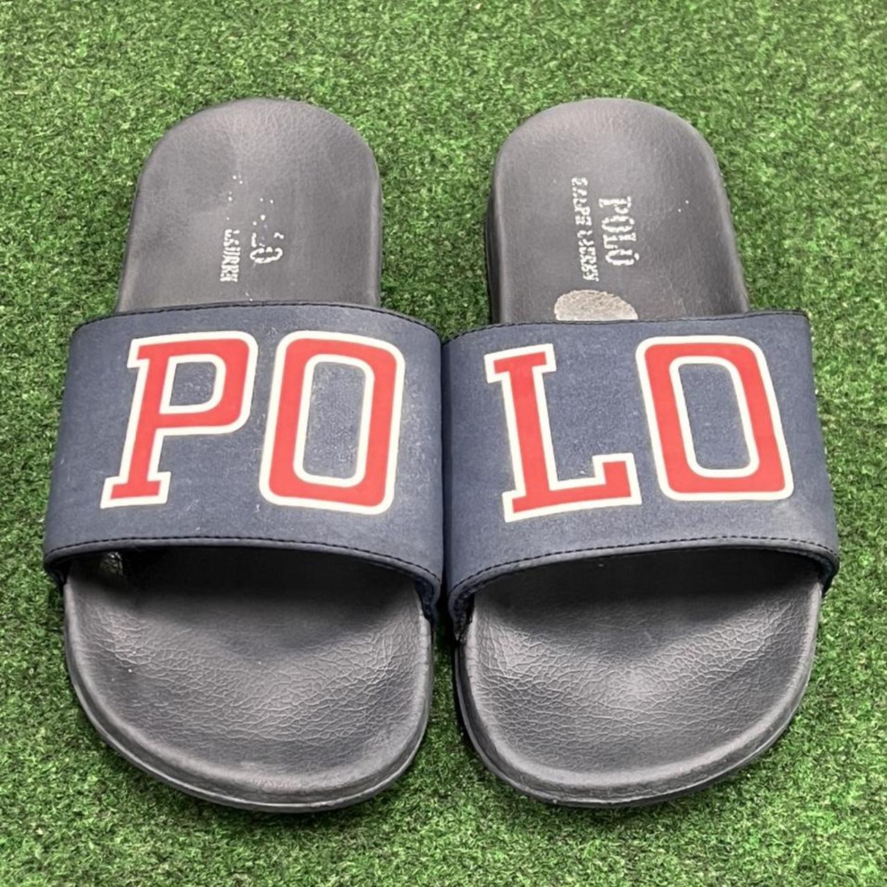 Polo Ralph Lauren Men's Red and Navy Slides | Depop