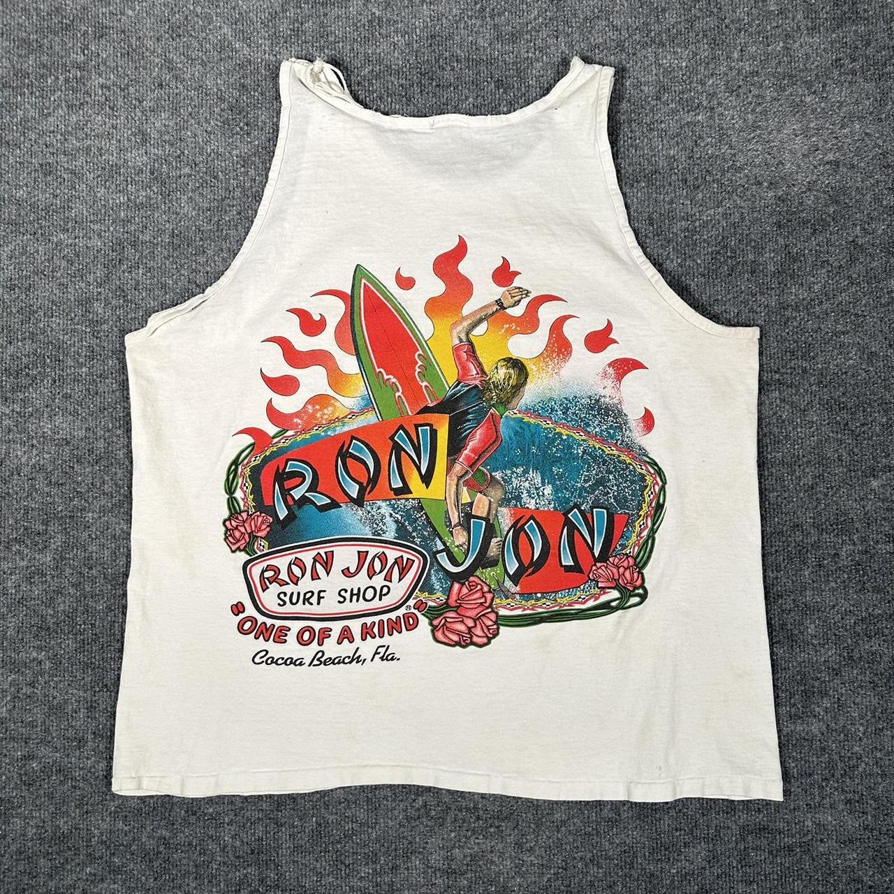 vintage ron jon tee surfer tank top flame ocean... - Depop