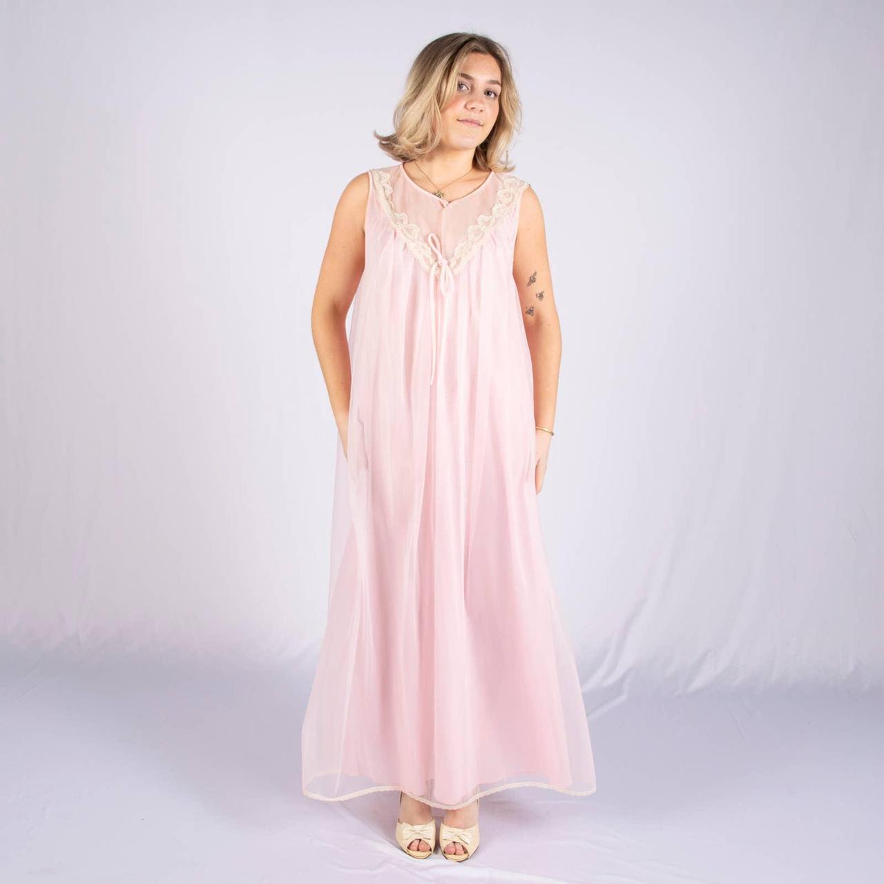 Vintage Pink Lacey Robe and Nightgown Set This... | Depop