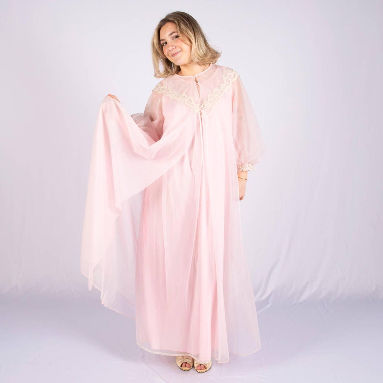 Vintage Pink Lacey Robe and Nightgown Set This... | Depop