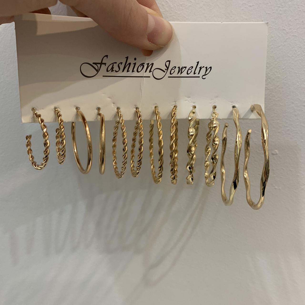 cute gold hoop earrings pack of 6 // goes with... - Depop