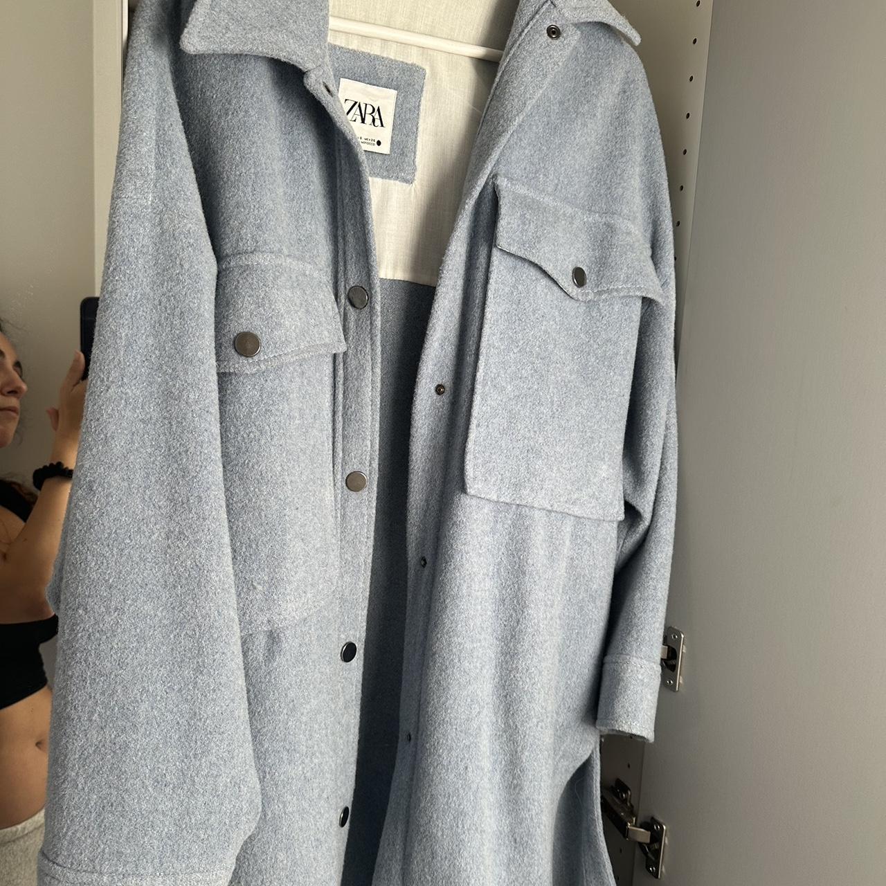 Light blue and oversized wool jacket from... - Depop
