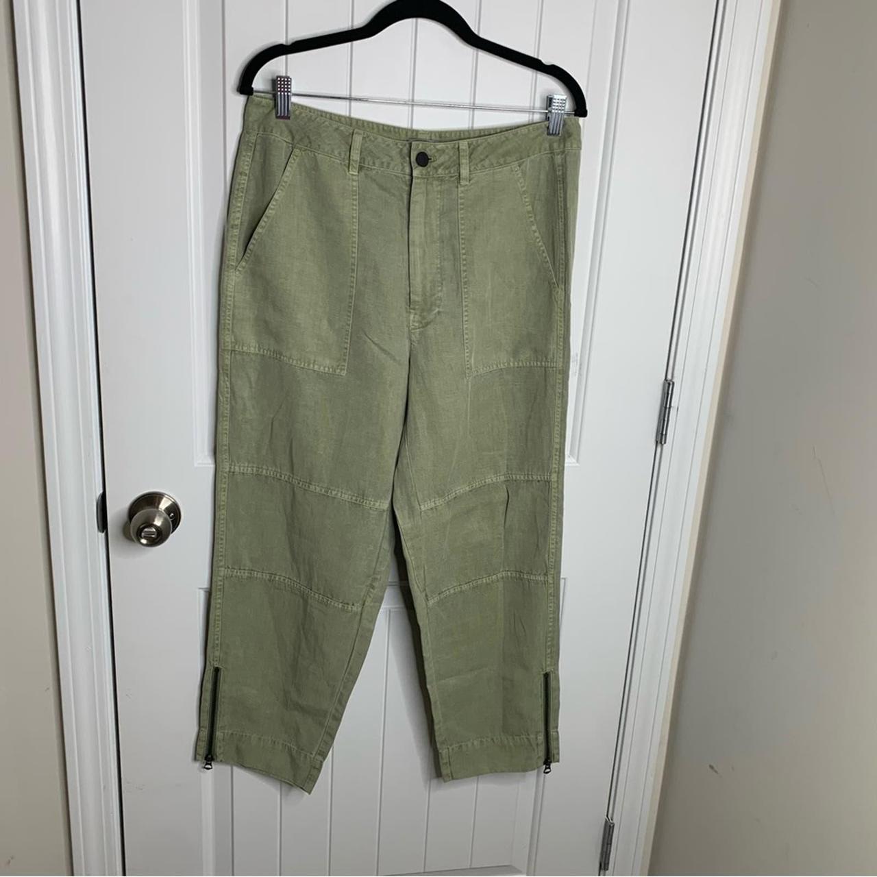 Vince linen blend green ankle zip pants size 10... - Depop