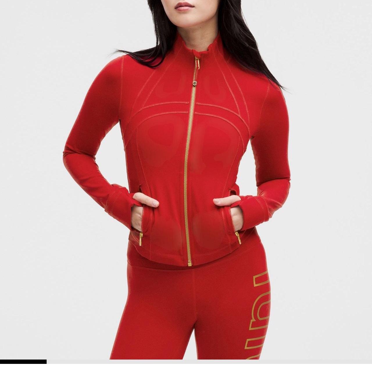 Red and gold Lululemon sportswear jacket #activewear... | Depop