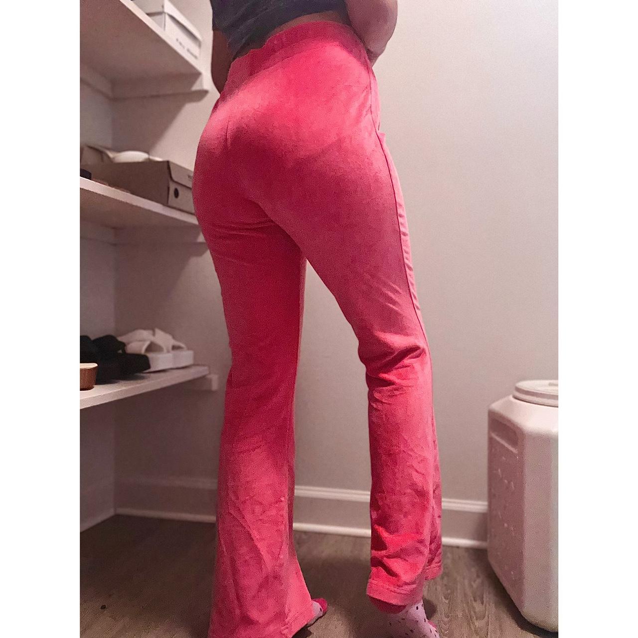 Suede peachy pink flare pants Little loose on me... - Depop