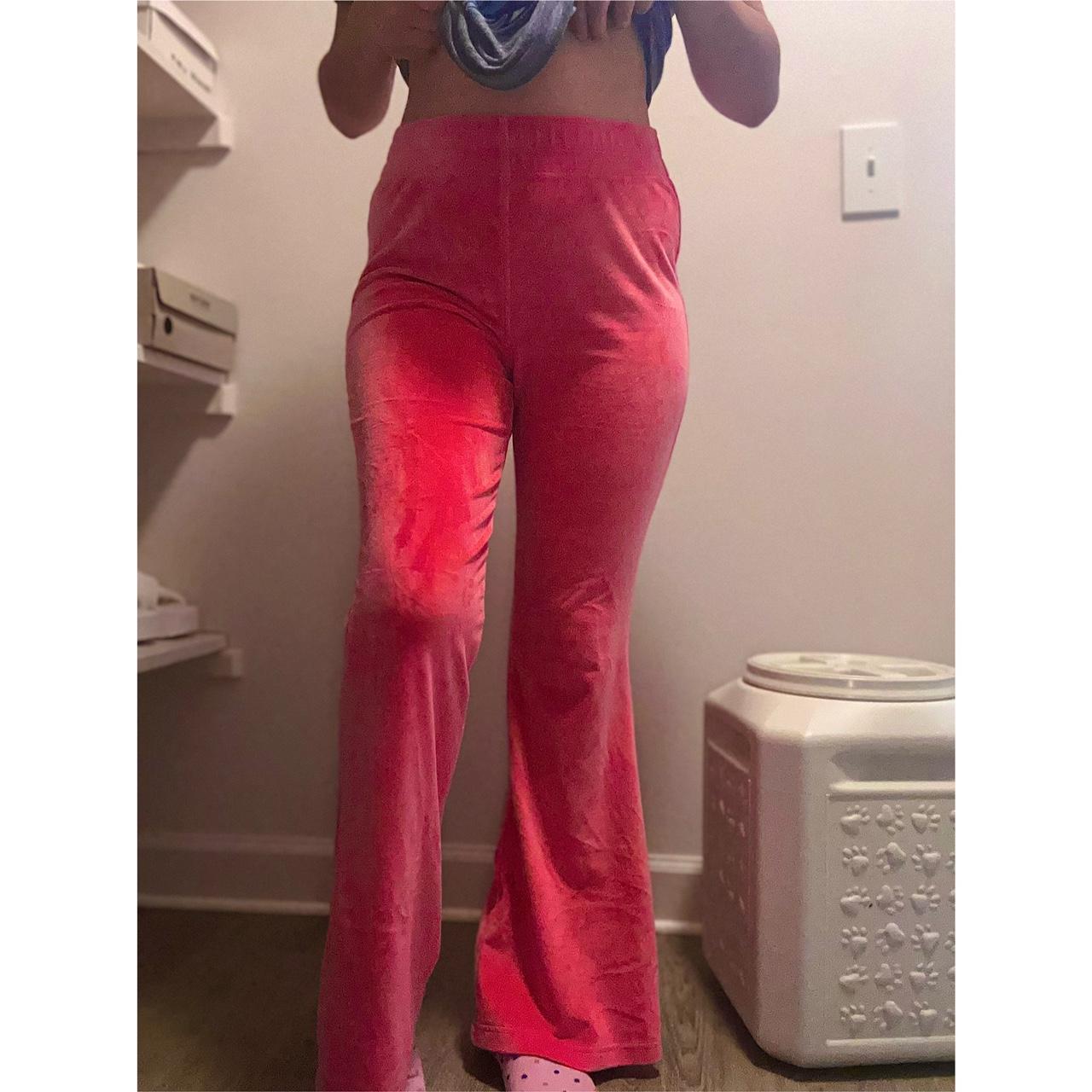 Suede peachy pink flare pants Little loose on me... - Depop