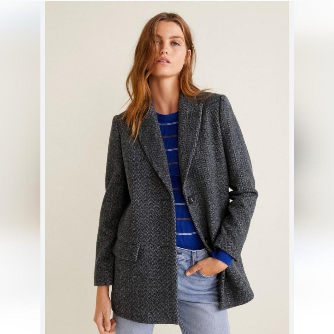 Mango Texture Herringbone Wool Blazer NEW WITH... - Depop