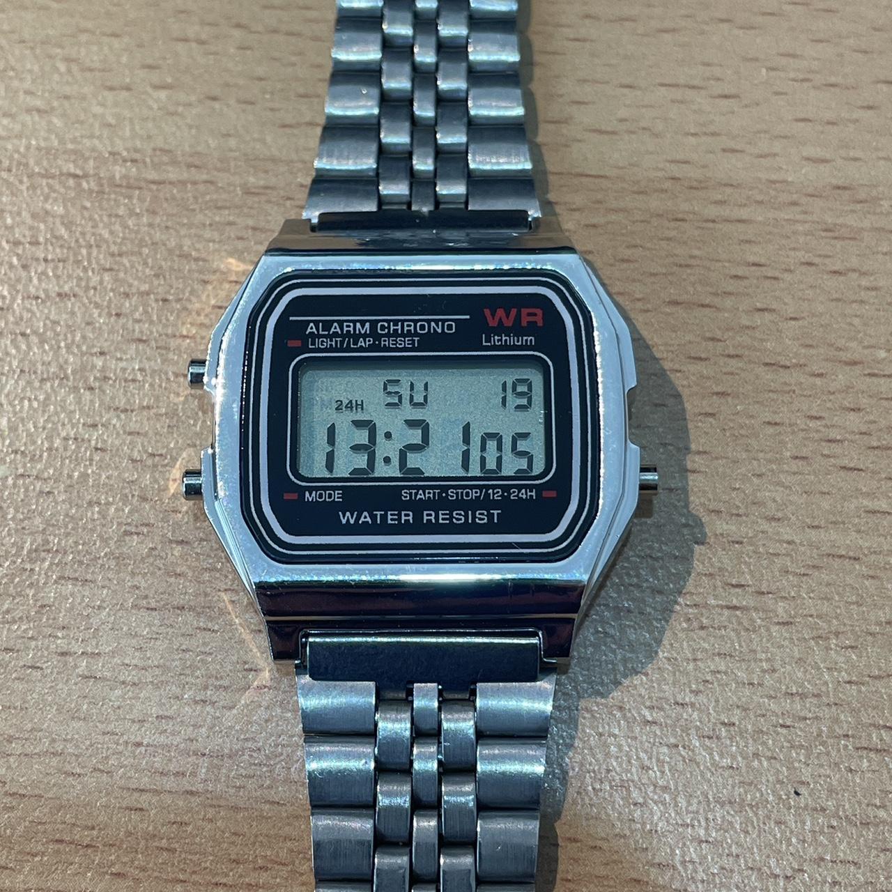 silver and grey Retro Vintage Digital watch Basic... - Depop