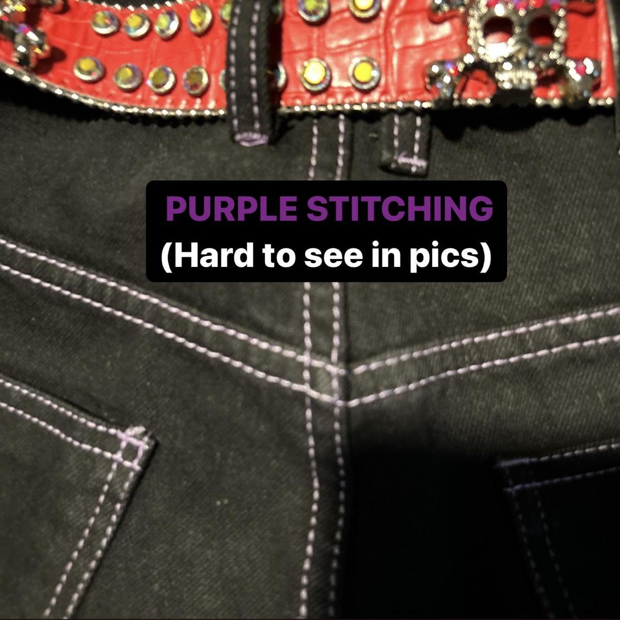 BAGGY PURPLE STITCH JORTS ‼️ EMBROIDERED... - Depop