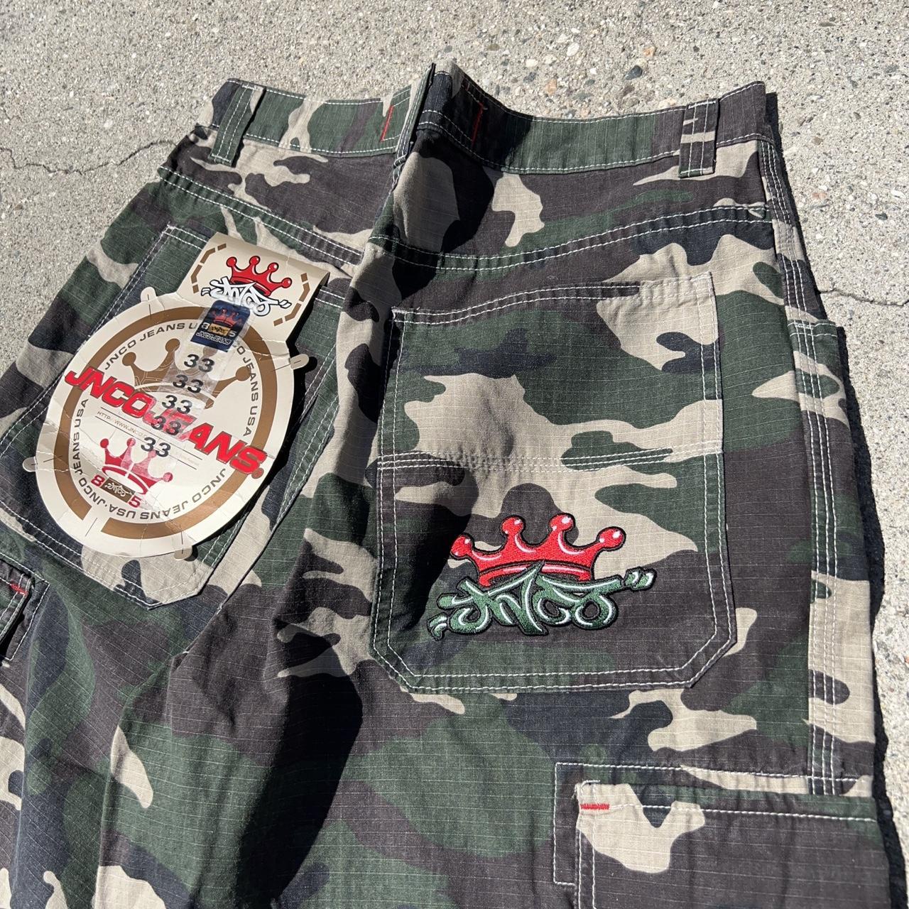 DEADSTOCK JNCO CAMO JORTS 🐊‼️ CROWN TAG 👑🎱 SIZE 33... - Depop