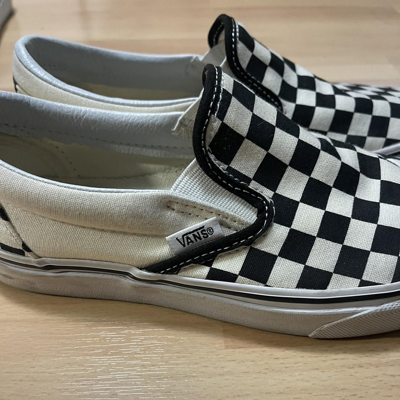 checkered black and white vans size: women’s... - Depop