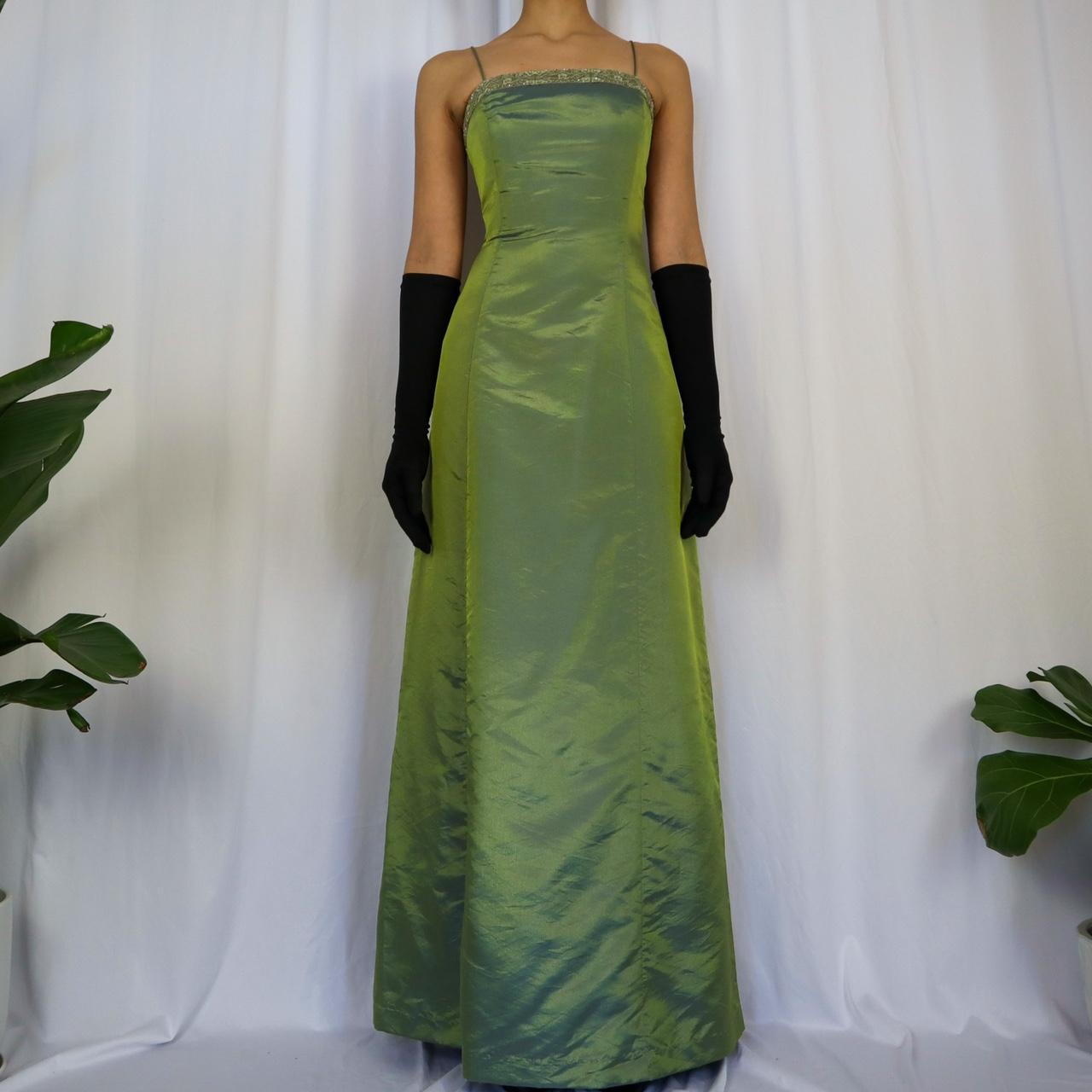 Vintage 90s Green Shimmery Fairy Prom Dress with... | Depop
