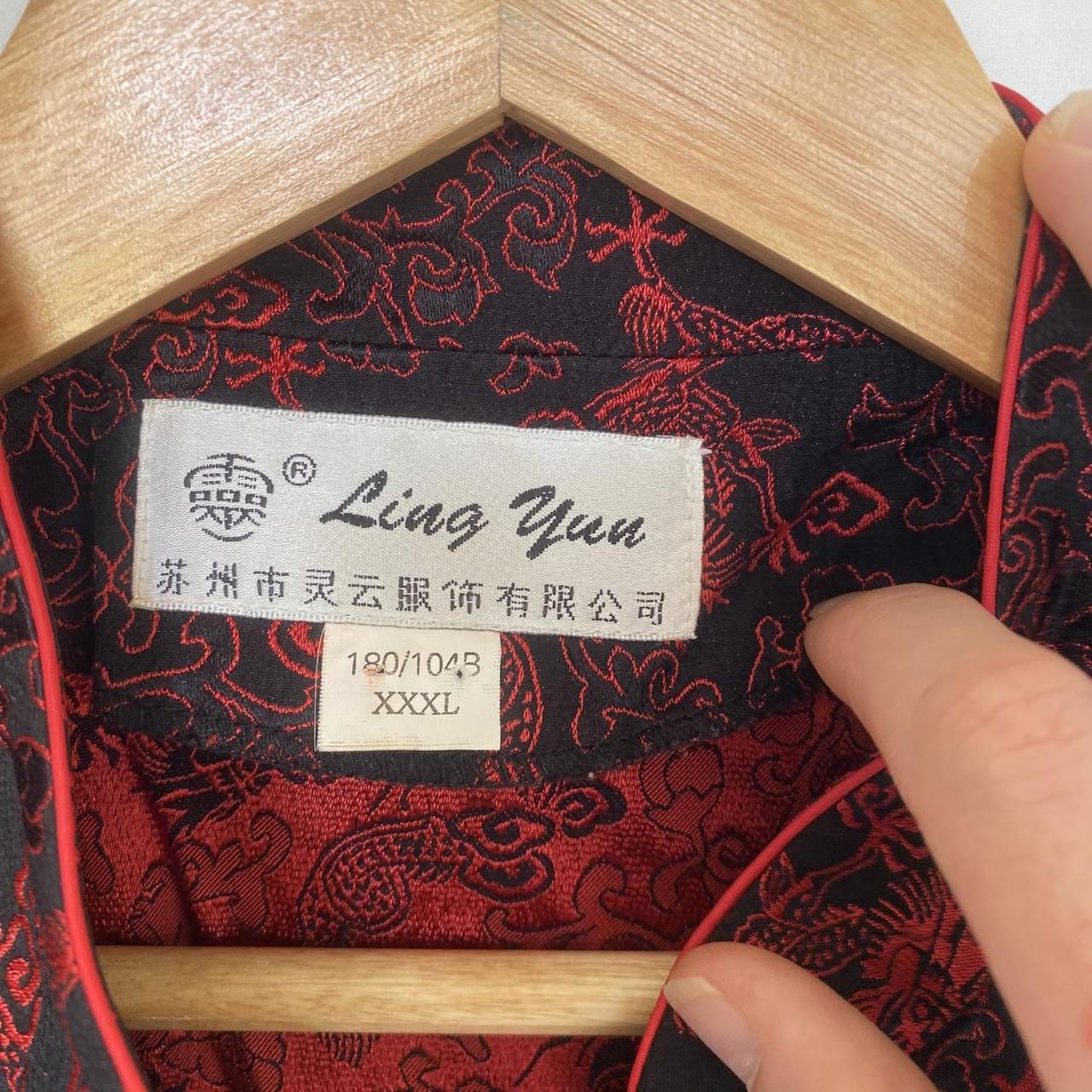 vintage black and red dragon print button up top... | Depop
