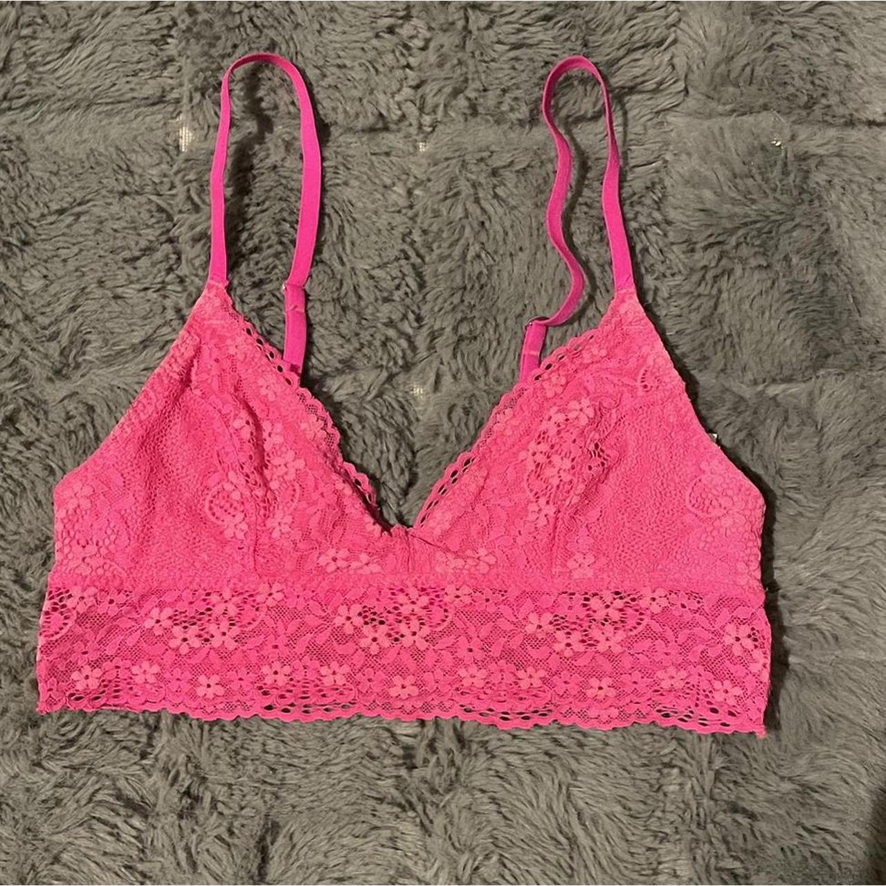 pink gilly hicks bralette with flowery mesh pattern... - Depop